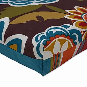 Pillow Perfect Reversible Floral Stripe Indoor/Outdoor Solid Back 1 Piece Square Corner Chair Cushion with Ties, Deep Seat, Weather, and Fade Resistant, 36.5" x 18", Brown/Orange Annie, 1 Count