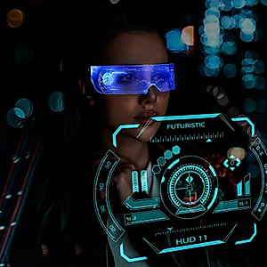 SAFEBAO LED Light Up Glasses for adult with 7 Colors and 4 Modes Rechargeable Futuristic style Glasses