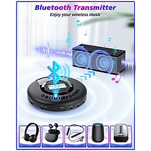 CD Player Portable ARAFUNA, Portable CD Player Bluetooth with FM Radio, 2000mAh Rechargeable CD Player for Car with LCD Screen, Anti Shock Protection Walkman CD Player with Headphone, AUX Cable