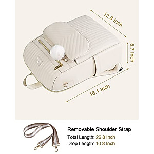 MATEIN Quilted Laptop Backpack for Women, 15.6 Inch Convertible Soft Leather Backpack Purses Fashion Water Resistant Shoulder Bag, Anti-theft Travel Daypack Cute Handbag for Work College, Beige
