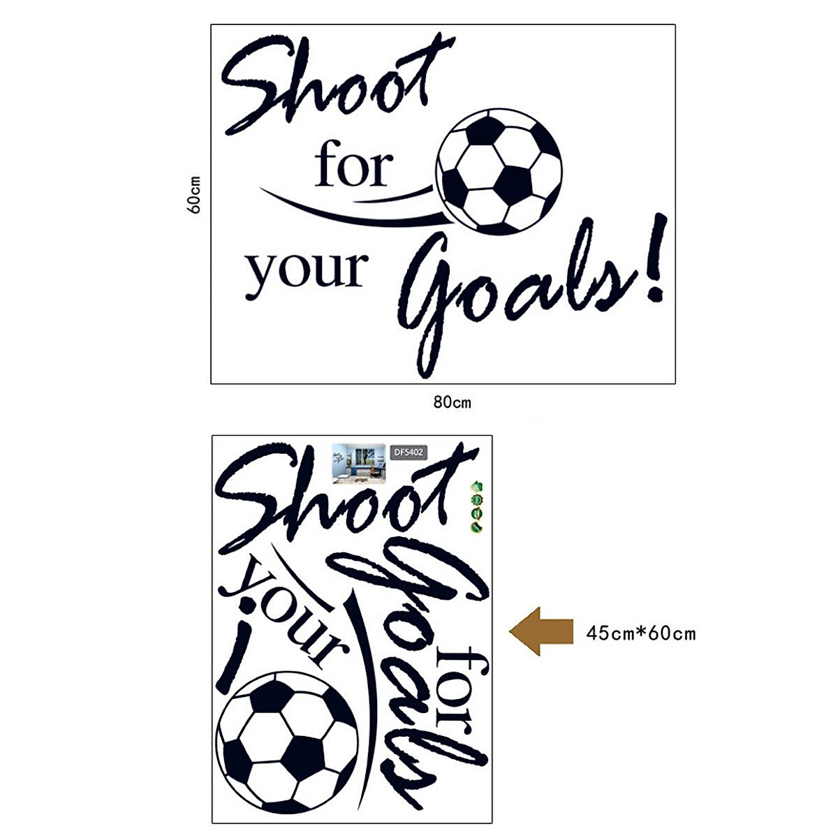 DNVEN Kids Sports Learning Removable Wall Stickers Decals DIY Boys Room Decor Murals Shoot for Your Goals Soccer Football Quotes Motivational Lettering Vinyl Wall Arts Decals 32 inches x 24 inches