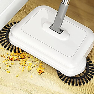 Hand Push Sweeper, Dry Sweep & Wet Drag Two in One Sweeper, Home Sweeping Mopping Machine Vacuum Cleaner Natural Sweep Carpet and Floor Sweeper with 2 Corner Edge Brushes