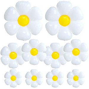 Cadeya 10 Pcs Daisy Balloons, Huge White Flower Aluminum Foil Balloons for Birthday, Baby Shower, Wedding, Daisy Party Decorations Supplies