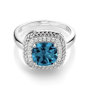 Gem Stone King 925 Sterling Silver 8MM Cushion Gemstone Birthstone Halo Engagement Ring | Wedding Engagement Anniversary Promise Ring For Women | Available In Size 5, 6, 7, 8, 9