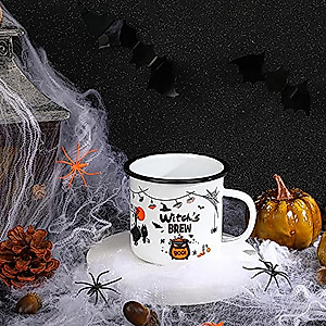2 Pieces Halloween Enamel Campfire Mug Halloween Enamel Mug Coffee Cup Witch's Brew Halloween Gothic Cup Handfinished Enamelware Espresso Cups for Mountain Nature Outdoor Hiking (12 oz) (Cute Style)