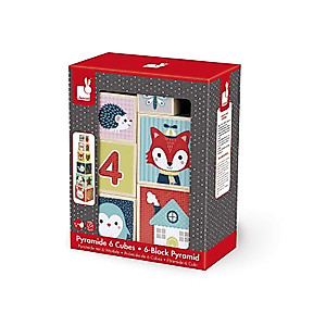 Janod Baby Forest 6-Block Stacking Pyramid - Ages 12 Months+ - J08016