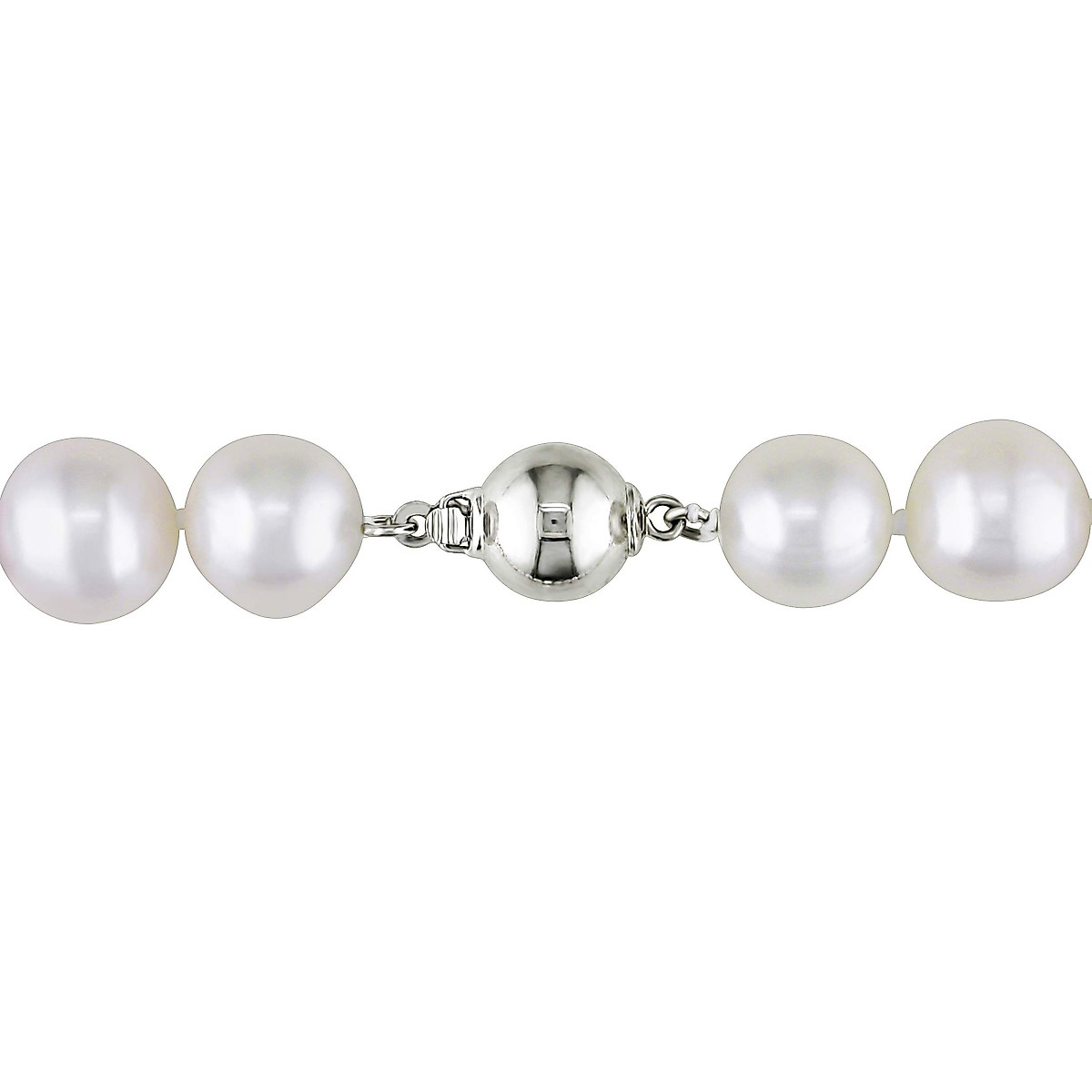 Abbie+Cleo Cultured Freshwater Oval White Pearl Strand Necklace with Sterling Silver Ball Clasp (10-11mm), 18in