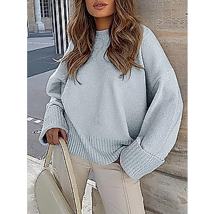ANRABESS Women's Oversized Crewneck Long Sleeve Fuzzy Knit Casual Chunky Warm 2025 Fall Pullover Sweaters Top Trendy Outfits Light Blue Small