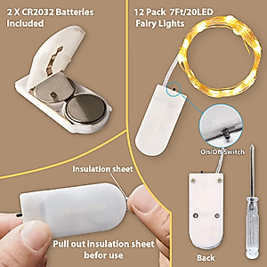 HXWEIYE 12 Pack Fairy Lights Battery Operated, Warm White 7ft 20LED Mini Firefly Starry Lights for Indoor Outdoor Mason Jars Halloween Thanksgiving