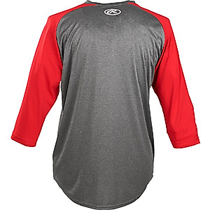 Rawlings Mens 3/4 Sleeve Shirt, Graphite/Scarlet, Large US