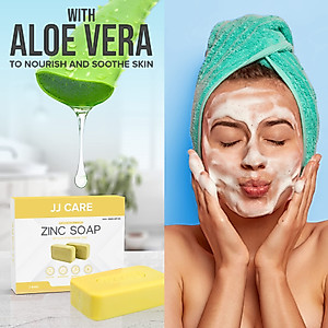 JJ CARE Zinc Soap - Pack of 2 Medicated 2% Zinc Pyrithione Soap For Daily Use, Individually wrapped 4 oz. Zinc Bar Soap with Aloe Vera for Dandruff & Seborrheic Dermatitis