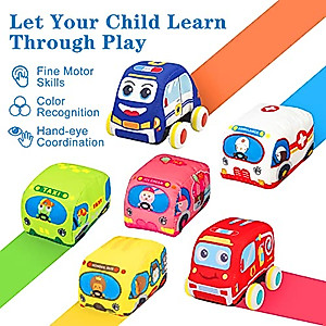 LOVKIZ Baby Toys 6 to 12 Months - Soft Car Toys for 1 Year Old Boy Girl with Playmat Storage Bag - Infant Baby Toys 12-18 Months Toddler Toys Age 1-2 - 1st Birthday Gifts for 1 2 3 Year Old (6 Sets)