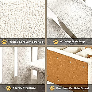 Tangkula Pet Stairs for Cats and Dogs, 4-Step Carpeted Ladder Ramp Cat Climber Cat Scratching Post, Multi-Step Dog Stairs for High Beds, Couch (Grayish White)