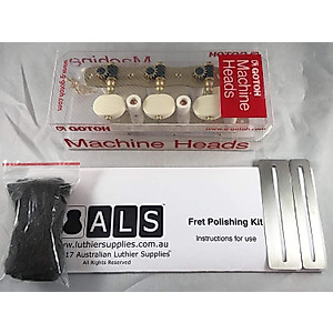 Gotoh Classical Guitar Machine Heads (Bonus ALS Fret Polishing Kit) 35G1800-2M Model Tuners by Gotoh Japan Solid Brass with Ivoroid Buttons - Fret Polishing Kit by Australian Luthier Supplies