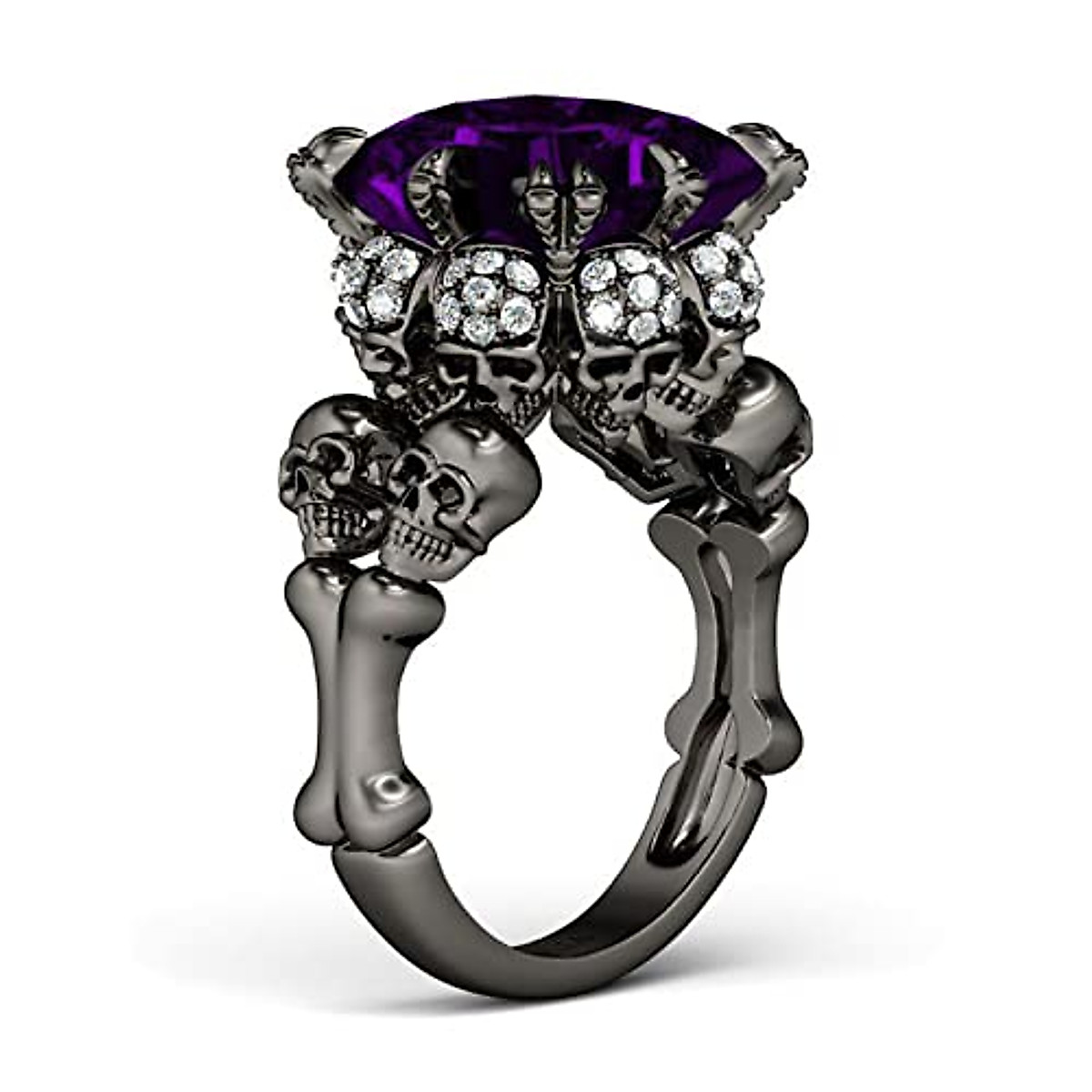 Jeulia 6.55 Carat Personalized Princess Cut Diamond Rings for Women Sterling Silver Double Row Halo Engagement Rings Black Plated Bridal Band Rings Anniversary Promise with Jewelry Gift Box (Purple, 8)