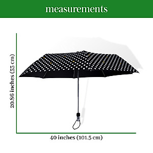 Kate Spade New York Black/White Travel Umbrella, Lightweight Compact Umbrella with Storage Sleeve, Polka Dots