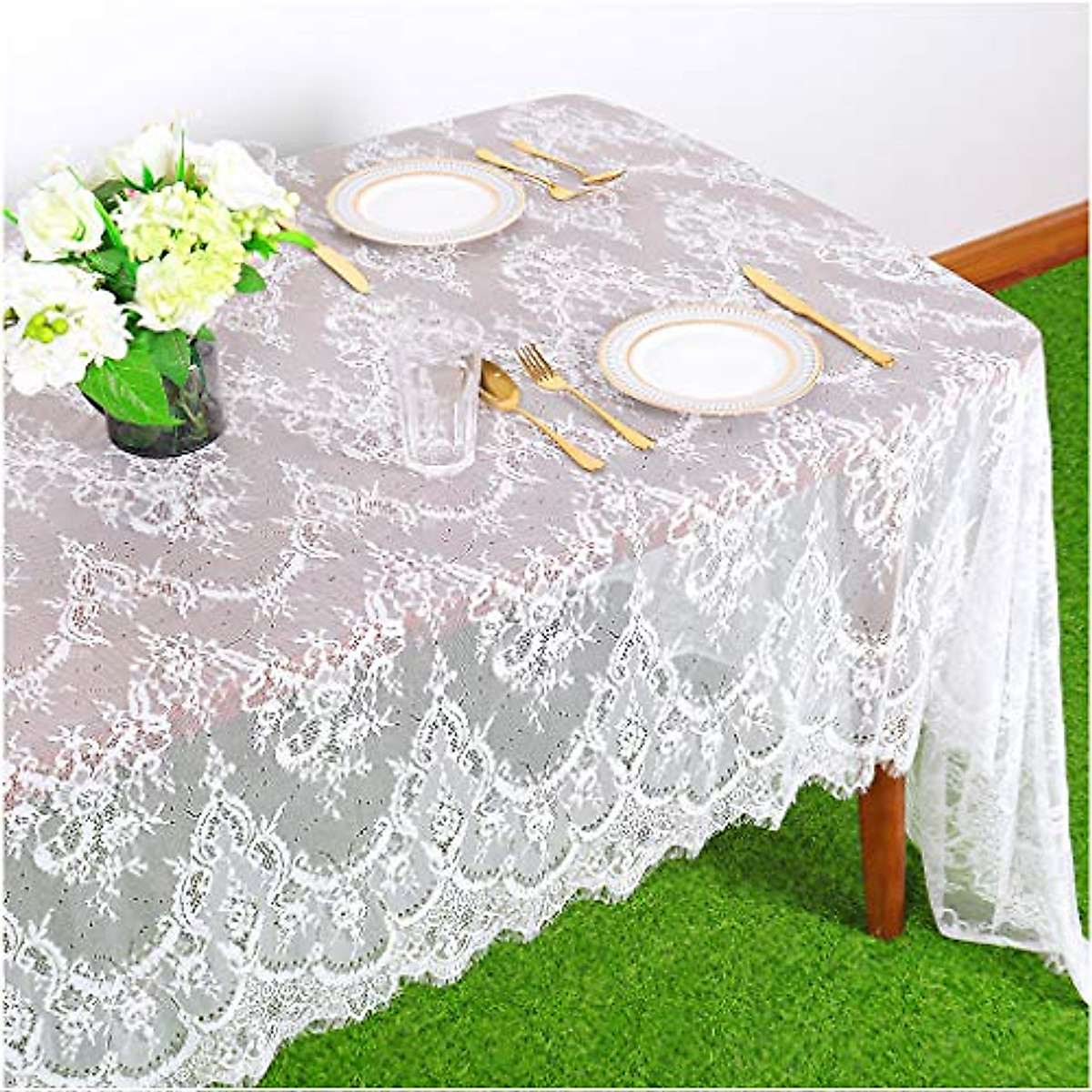 Vintage-Lace-Tablecloth 60x120-Inch Small Lace Rectangle Tablecloth Lace Boho Print Tablecloth Lace Overlay Tablecloth Lace Table Runner Overlay