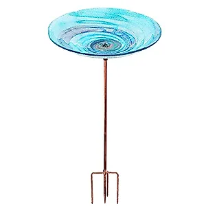 VCUTEKA Outdoor BirdBath Glass Bird Bath Garden Bird Feeder with Metal Stake