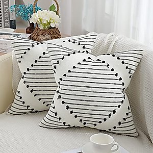 Mecatny Boho Throw Pillow Covers Black and Cream White Pillow Covers 18X18 Set of 2 Farmhouse Decorative Pillow Covers for Couch Sofa Living Room