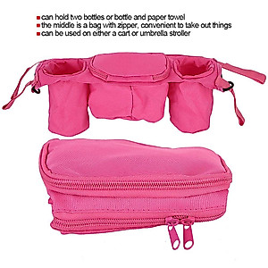 Stroller Organizer with Cup Holder, Zipper Design Durable Stroller Organizer Bag, Hook & Loop Design Cart for Umbrella Stroller(Pink)