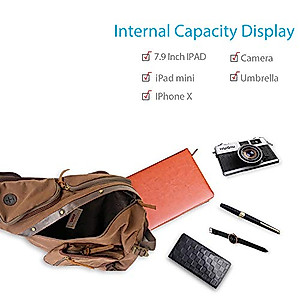 FANDARE Vintage Shoulder Backpack Cross Body Bag Sling Bag Chest Pack Bag Chest Strap Bag One Strap Messenger Bag Backpack Men/Women Cycling Hiking Camping Outdoor Travel Bag Canvas Khaki