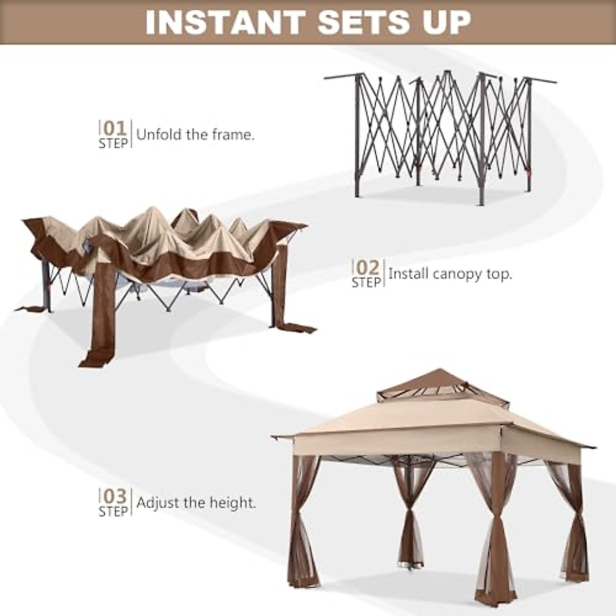 ABCCANOPY Pop Up Gazebo 11x11 - Outdoor Canopy Tent with Mosquito Netting for Patio Garden Backyard (Beige)
