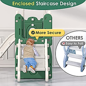BIERUM 8 in 1 Toddler Slide, Kids Slide for Toddlers Age 1+ with Extra Long Aisle, Storage Space, Ring Toss and Basketball, Outdoor Indoor Slide Playset Toddler Playground Easy Assembly
