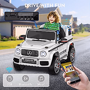 ANPABO Licensed Mercedes-Benz G63 Car for Kids, 12V Ride on Car w/Parent Remote Control, Low Battery Voice Prompt, LED Headlight, Music Player & Horn, Soft Start, Kids Electric Vehicle, White
