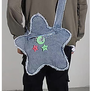 LaurelTree Aesthetic Cute Tote Bag Star Shape Tote Bag Inclined Shoulder Bag Hobo Bag for Girls Women School College Office (Blue)