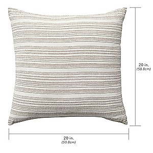 Nate Home by Nate Berkus Textured Cotton Linen Stripe Decorative Throw Pillow | Modern Decor, Cushion for Couch, Chairs, Bedroom from mDesign - Square Size 20" x 20", Natural/Truffle (Brown)