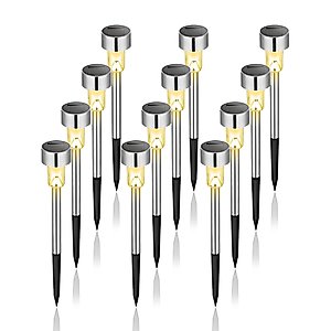 GIGALUMI Solar Lights Outdoor Waterproof, 12 Pack, Stainless Steel LED Solar Garden Lights for Patio, Lawn, Yard and Landscape, Garden Decor Patio Decor,Warm White
