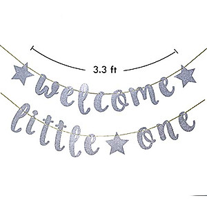 Welcome Little One Glitter Banner, Baby Shower, Gender Reveal Party, Glitter Party Decor (Silver)