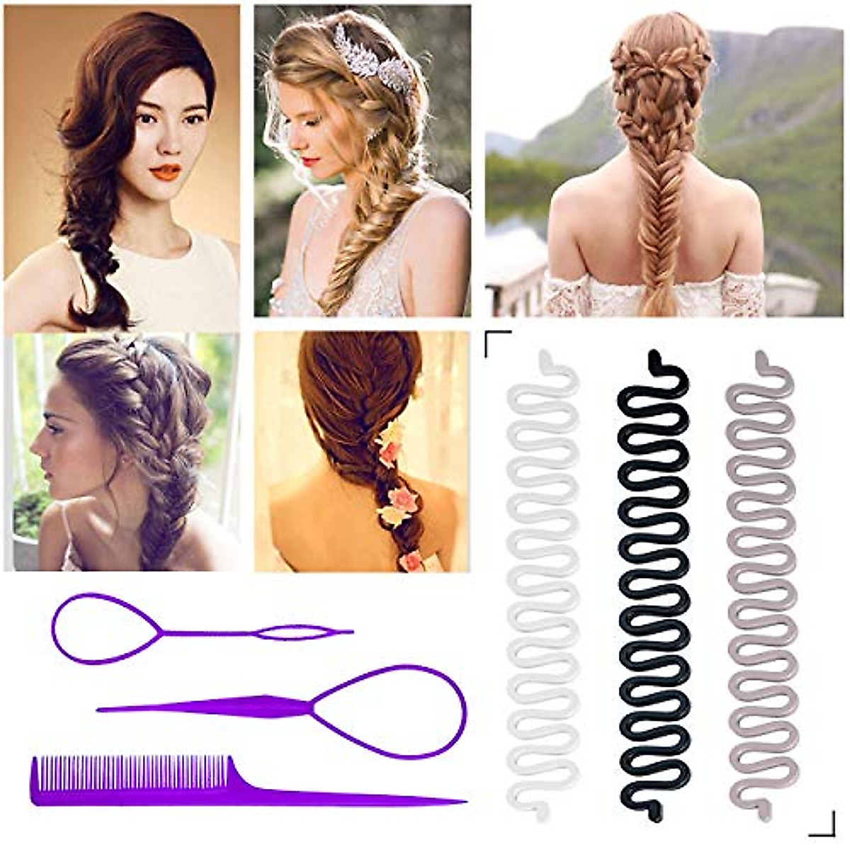 MeetFavorite Topsy Tail Hair Styling Tool ，Hair braiding tool,Hair Styling Accessory（19P） Blue