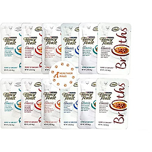 Healthier Paws Fancy Feast Gourmet Broths Variety Pack for Cats - 6 Classic Flavors, 1.4 Oz Each (12 Total Pouches) Sticker