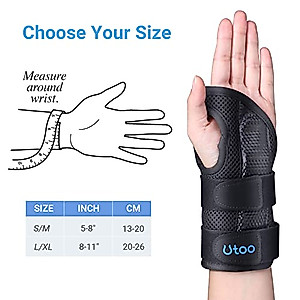 Utoo Carpal Tunnel Wrist Brace with 3 Stays for Women Men, Breathable Wrist Support Splint Night Support with Silky-smooth Cotton Lining, Hand Brace for Arthritis , Tendonitis, Sprains - Left Hand L/XL