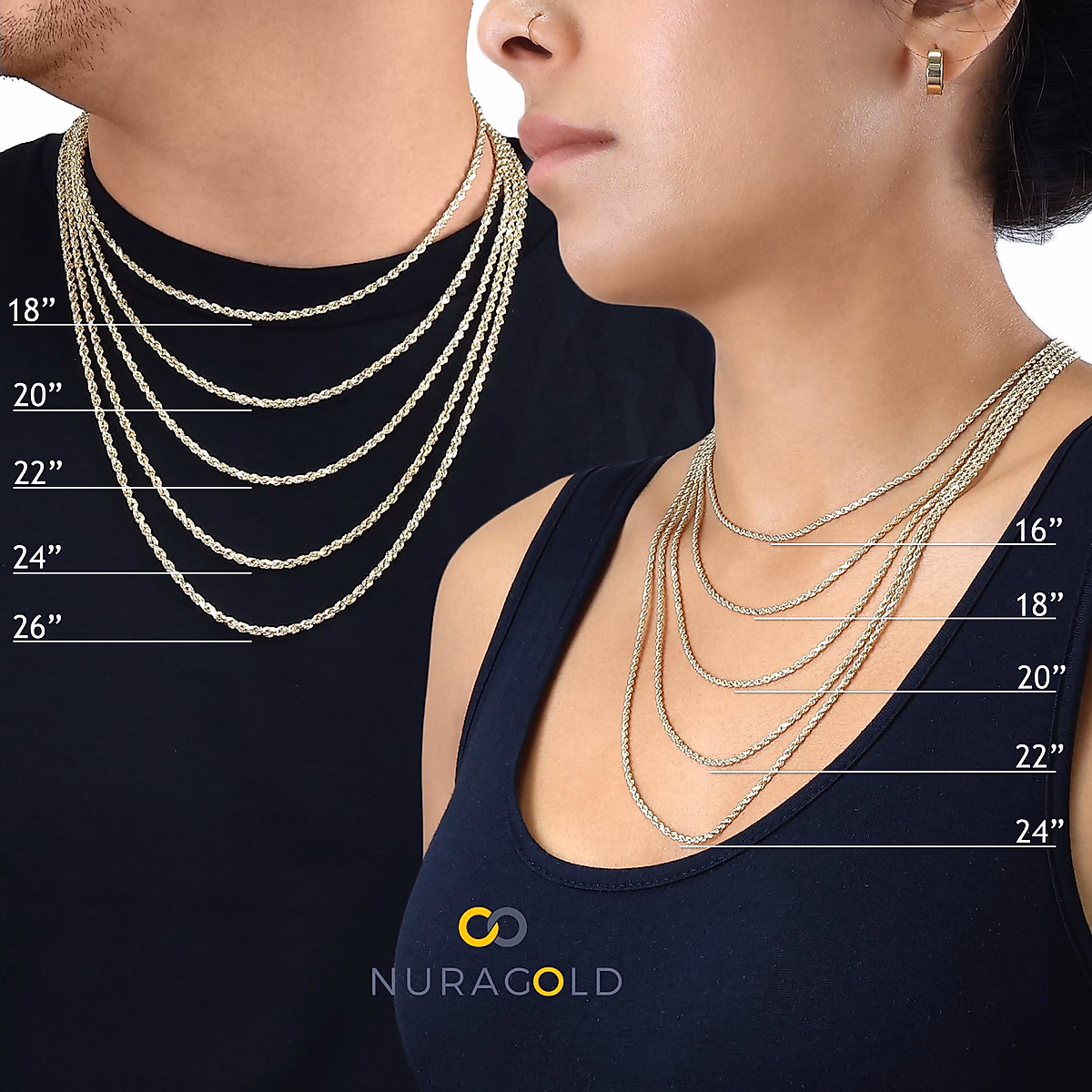 Nuragold 10k Yellow Gold 5mm Solid Cuban Curb Link Chain Pendant Necklace, Mens Womens Jewelry 16" 18" 20" 22" 24" 26" 28" 30"