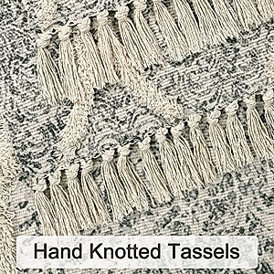 Uphome Boho Area Rug 4' x 6' Washable Vintage Printed Living Room Rug Gray Tufted Distressed Bedroom Rug with Tassels Cotton Farmhouse Floor Carpet for Dining Entryway Kids' Room