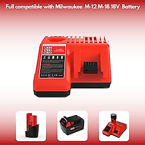 2 Pack 5.0Ah 18V Replacement Lithium ion Battery and Charger for Milwaukee M18 Battery, Compatible with Milwaukee M18 Cordless Power Tools 18V Lithium Battery 48-11-1850 48-11-1840 48-11-1860