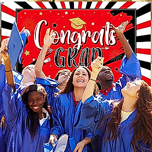 2023 Graduation Decorations Party Backdrop Large Banner for Class, Grad Photography Background Congrats Sign Graduation Favors Supplies and Prom Booth Indoor Outdoor (Red)