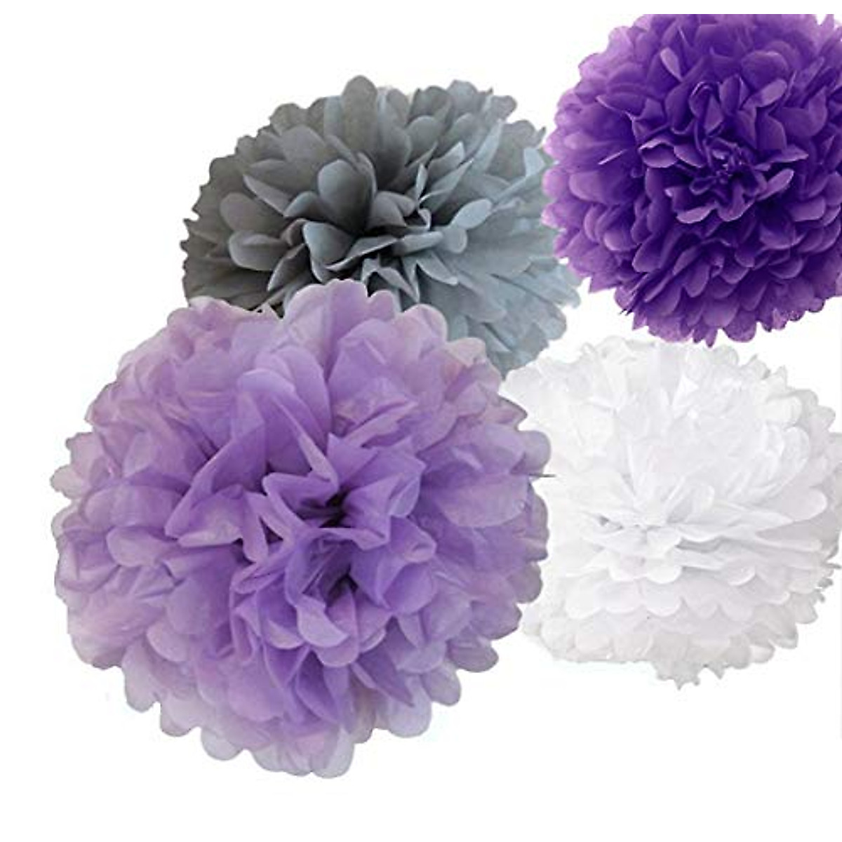 12pcs 8 Inch 10 Inch 14 Inch Mixed Lavender Purple Grey White Tissue Pom Poms Paper Flower Wedding Bridal Shower Party Fluffy Decoration