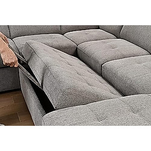 125"w U-Shaped Oversized Modular Sectional Sofa with Pull Out Sleeper Bed Adjustable Headrest and Right Storage Chaise Lounge,Convertible Upholstered Tufted Cushion 7-Seat Sofá&Couch for Large Space