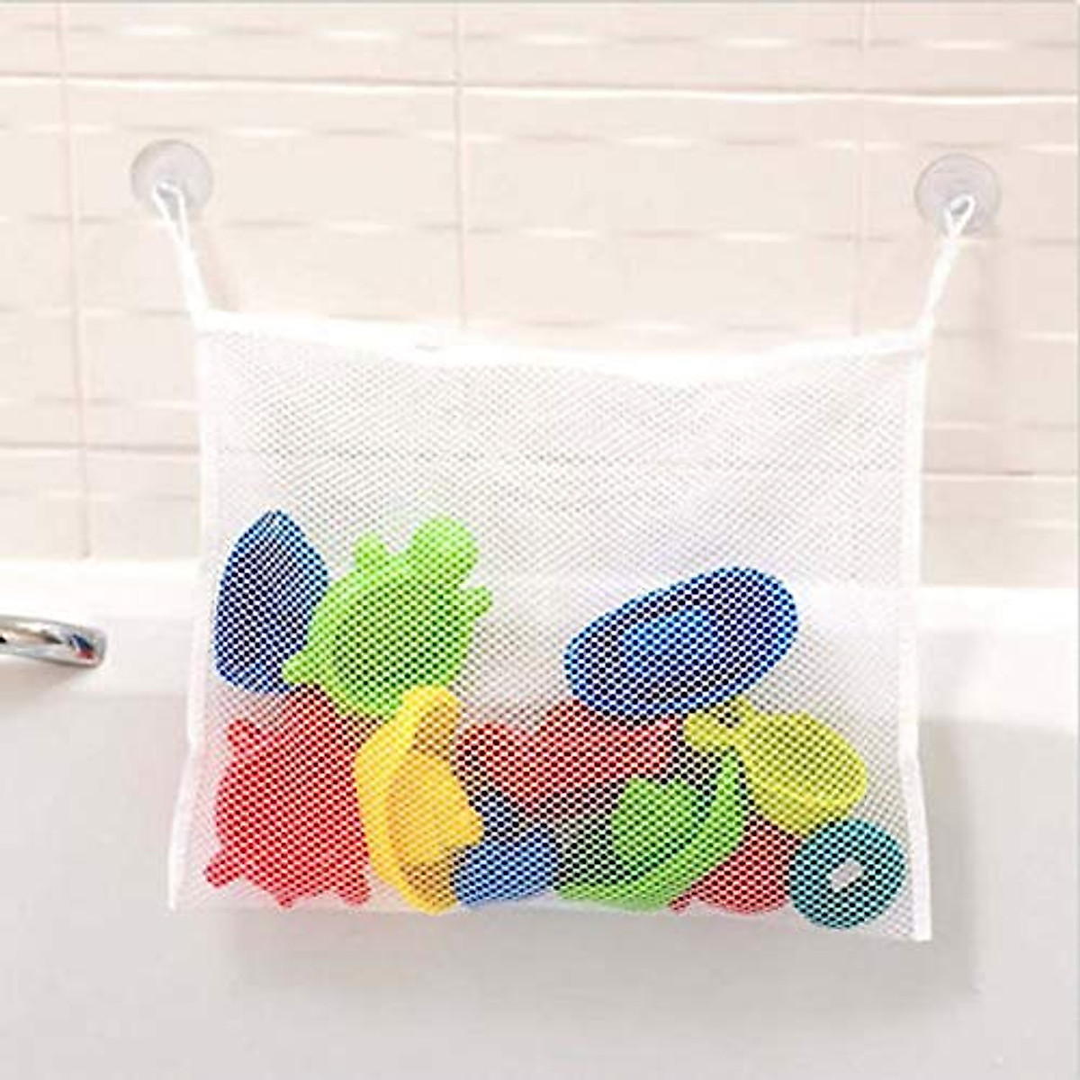Yuehuam Bath Toy Organizer for Bathtub Hanging Mesh Toy Holder with Suction Bath Toy Storage for Tub, Bathroom Baby Toy Storage