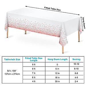 Rose Gold Polka Dot White Tablecloth, 2 Pcs Disposable Plastic Table Cloths, Rose Gold Confetti Table Cover for Birthday Parties Wedding Anniversary Baby Shower Fine Dining Decor 54 × 108 inches