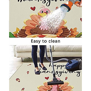 Happy Thanksgiving Outdoor Area Rug 4'x6',Patio Balcony Porch Front Door Camping Camper Deck Runner Rug,Washable Carpet Indoor Living Room Kitchen Floor Mat Fall Turkey Autumn Pumpkin Pie Leaves