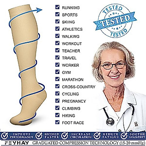 FEYHAY Copper Compression Socks (3 Pairs) 15-20 mmHg Circulation is Best Athletic & Daily for Men & Women, Running, Climbing