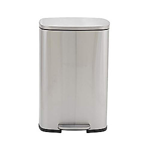 Design Trend Rectangular Stainless Steel Step Trash Can with Soft Close Lid | 50 Liter / 13 Gallon, Silver