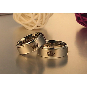 Her King/His Queen Ring Silver Stainless Steel Wedding Bands Engagement Promise Rings Anniversary Present (stainless-steel (her king), 7.5)