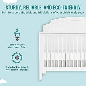 Dream On Me JPMA & Greenguard Gold Certified Milton 5-in-1 Convertible Crib Made with Sustainable New Zealand Pinewood in White, Non-Toxic Finish
