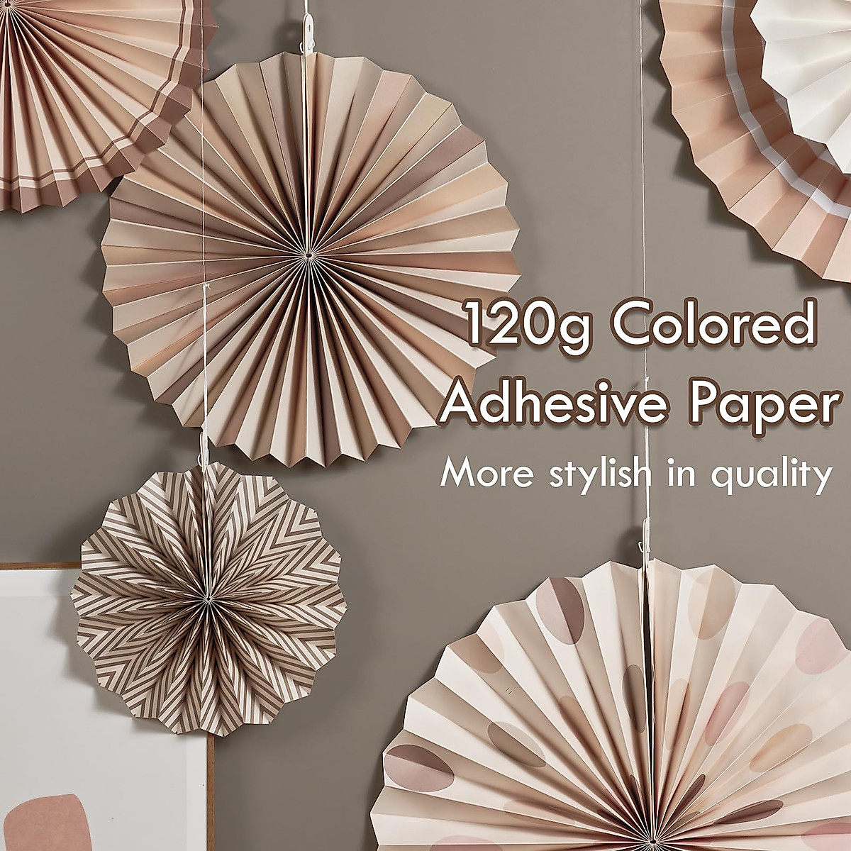 Easy Joy Boho Hanging Paper Fans White Brown Champagne Party Decorations Neutral Rustic Paper Fans Classroom Decoration for Baby Shower Birthday Wedding Bridal Party