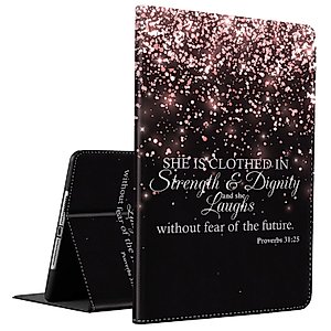 Case for iPad Pro 11 Inch 4th/3rd/2nd/1st Generation 2022/2021/2020/2018, Fit Also iPad Air 4/5 th 10.9 inch Adjustable Stand Auto Sleep/Wake, Proverbs 31:25 Bible Verse Rose Gold Glitter Black